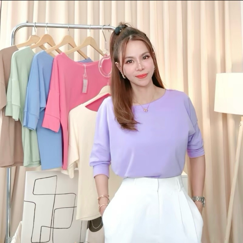 014 พร้อมส่ง* DEE ZYY เสื้อคอกว้าง คอปาด แขนยาวถึงศอก สไตล์โอเวอร์ไซส์ มีหลายสีให้เลือก | Shopee ...