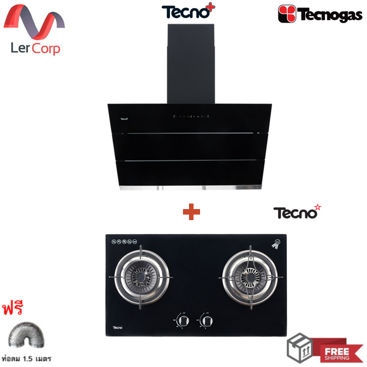 (Tecnogas) เครื่องดูดควันแบบกระโจม 90 ซม. TNP HD 90 SLOPE B + เตาแก๊ส 2 หัว 71 ซม. รุ่น TNS HB ...