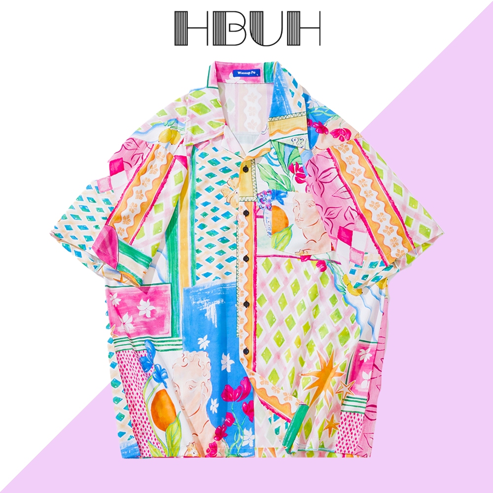 HBUH เสื้อฮาวายแขนสั้น เสื้อสงกรานต์ลายดอกสไดล์เกาหลี สไตล์แอ็ปสแต็ก ...