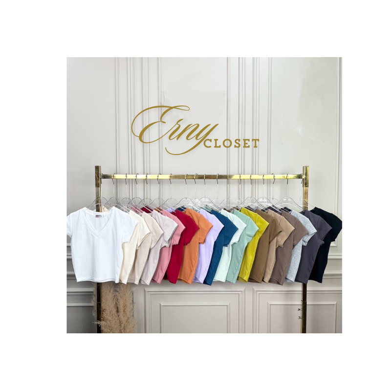 เสื้อครอปคอวีเข้ารูป E111 | Shopee Thailand