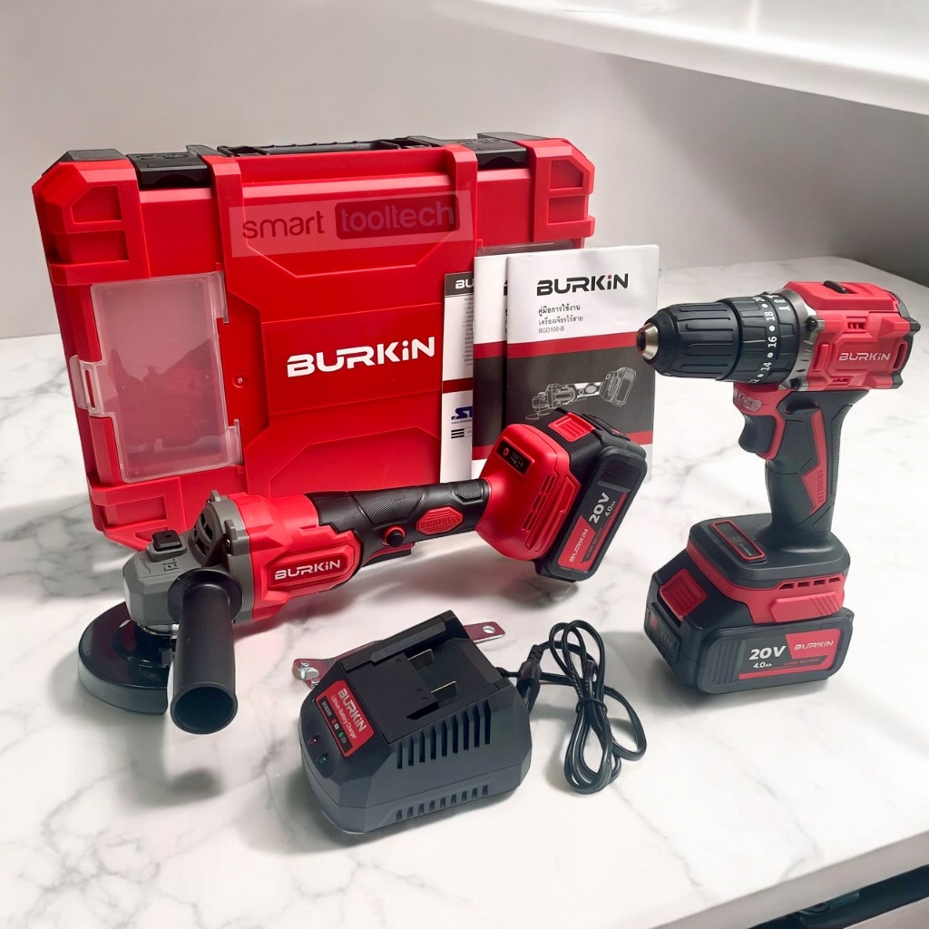 🔥รุ่นใหม่ DUO SET🔥 สว่านกระแทก + เครื่องเจียร BURKiN รุ่น CSB201 20V BLมอเตอร์ สว่านไร้สาย เจียร ...