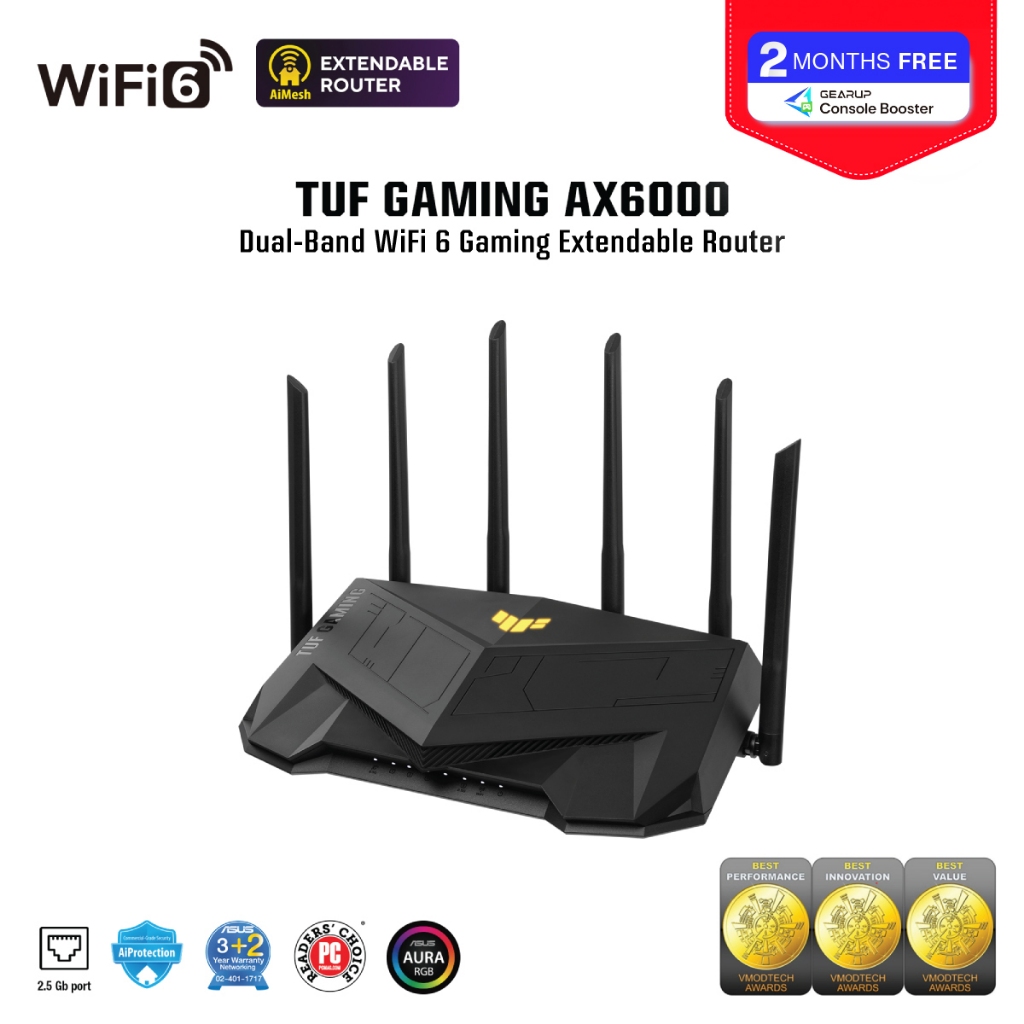 ASUS TUF Gaming AX6000 Dual Band WiFi6 AiMesh Extendable Gaming Router ...