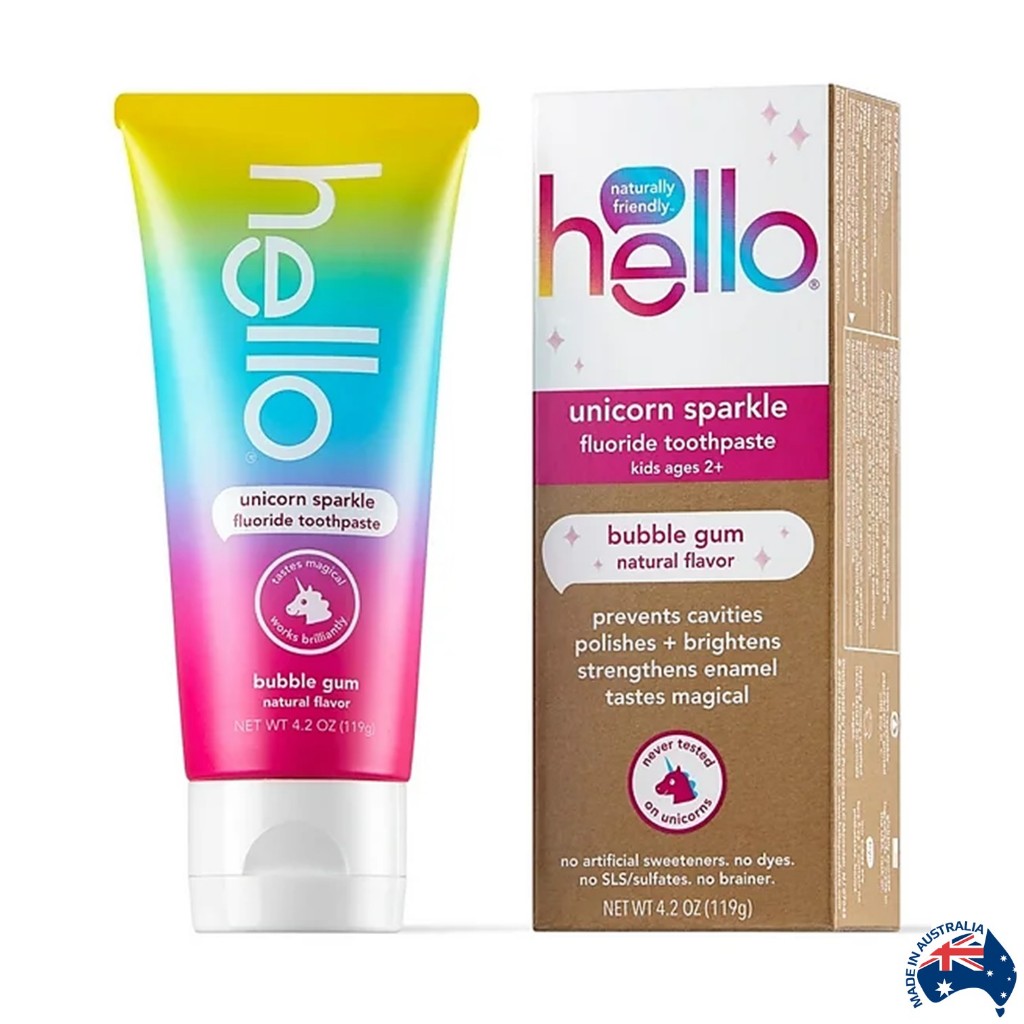 Hello Kids Unicorn Sparkle Fluoride Toothpaste with Natural Bubble Gum ...