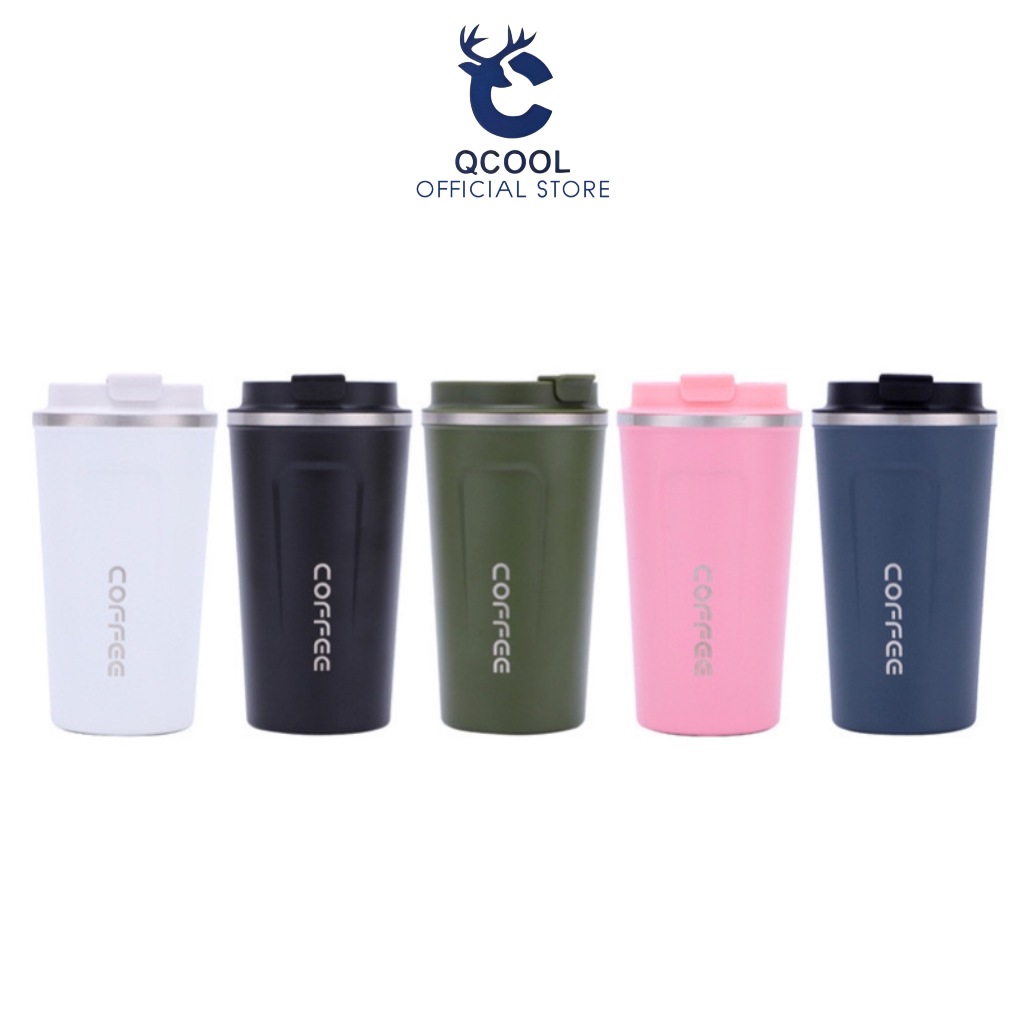QCOOL (ของแท้) แก้วกาแฟ 380ml-510ml แก้วเก็บอุณหภูมิร้อน/เย็น แก้วสแตนเลส แบบกระดกดื่ม | Shopee ...