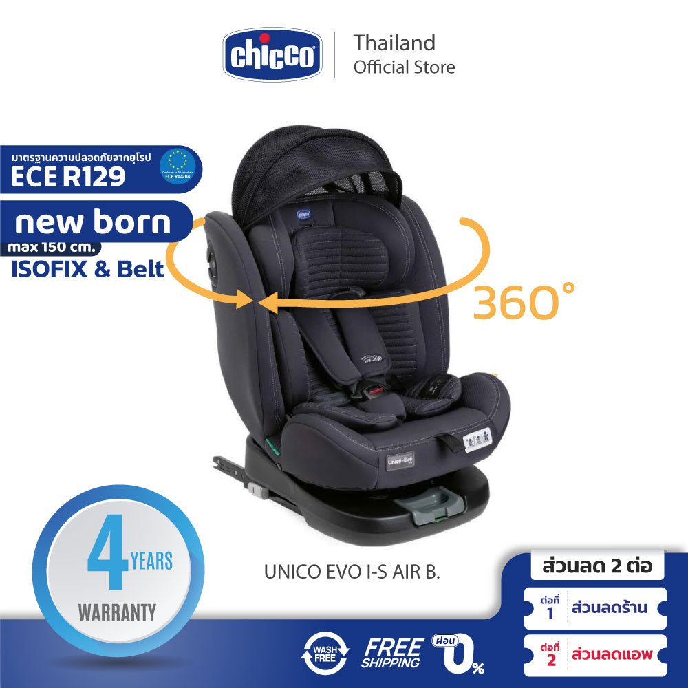 CHICCO UNICO EVO I-Size AIR B.CAR SEAT คาร์ซีท เด็กแรกเกิด - 36กก. หมุน ...
