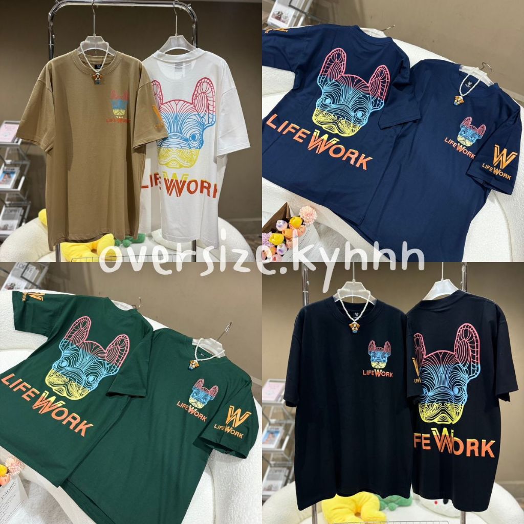 FLOWER (F069) เสื้อยืดโอเวอร์ไซส์ หมา LifeWork สกรีนหน้าอก (สกรีนหน้า-หลัง) | Shopee Thailand