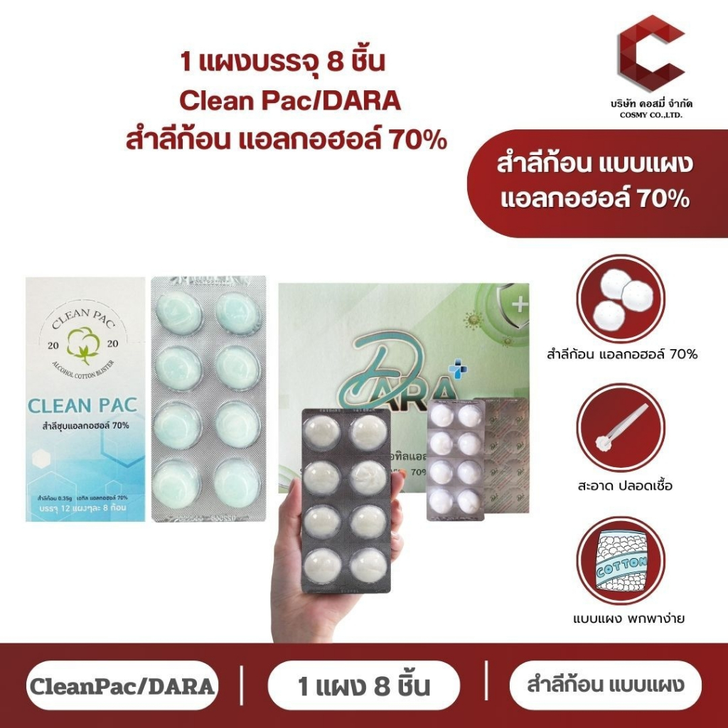 สำลีก้อนชุบแอลกอฮอล์ 70% Sterile ยี่ห้อ DARAPlus และ Clean Pac Alcohol ...