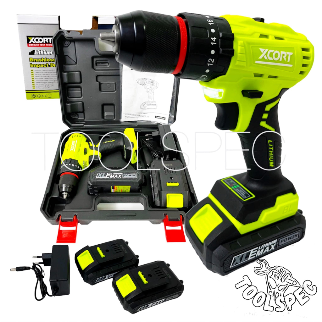 (รุ่นใหม่) XCORT สว่านไร้สาย 3 ระบบ มอเตอร์บัลเลส แบตลิเธียม 21V MAX จำนวน 2 ก้อน สว่านกระแทกไร้ ...