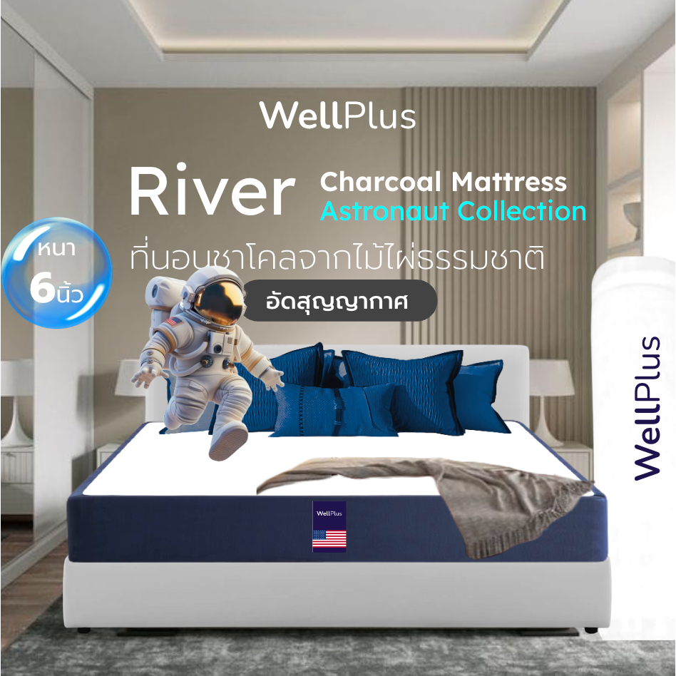 Wellplus [อัดสุญญากาศ] รุ่น River หนา 6 นิ้ว ที่นอนชาโคลจากไม้ไผ่ธรรมชาติ สัมผัสนุ่มนอนสบาย เย็น ...