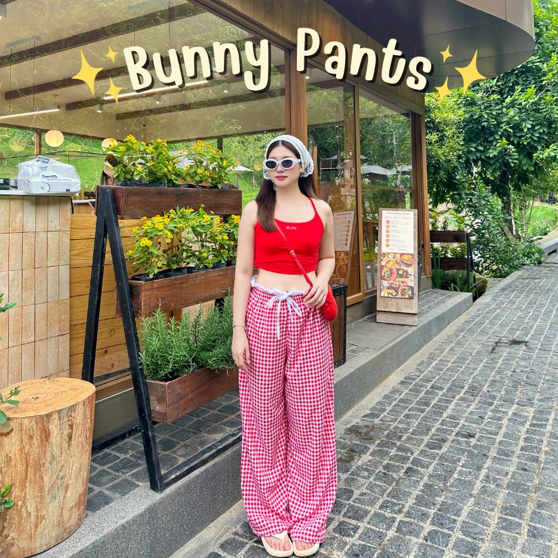 BUNNY PANTS กางเกงขายาวแต่งขอบเอว มีเชือกรูด สาวอวบใส่ได้ [มีของพร้อง ...