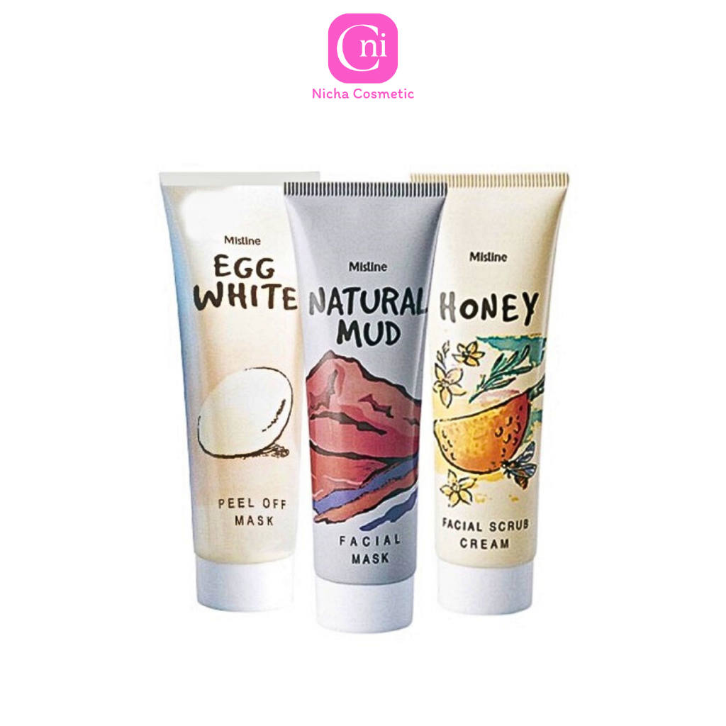 ลอกหน้า ไข่ขาว ขัดหน้า โคลน พอกหน้า มินทิน Mistine Peel Off Mask Honey Facial Scrub 85 g ...
