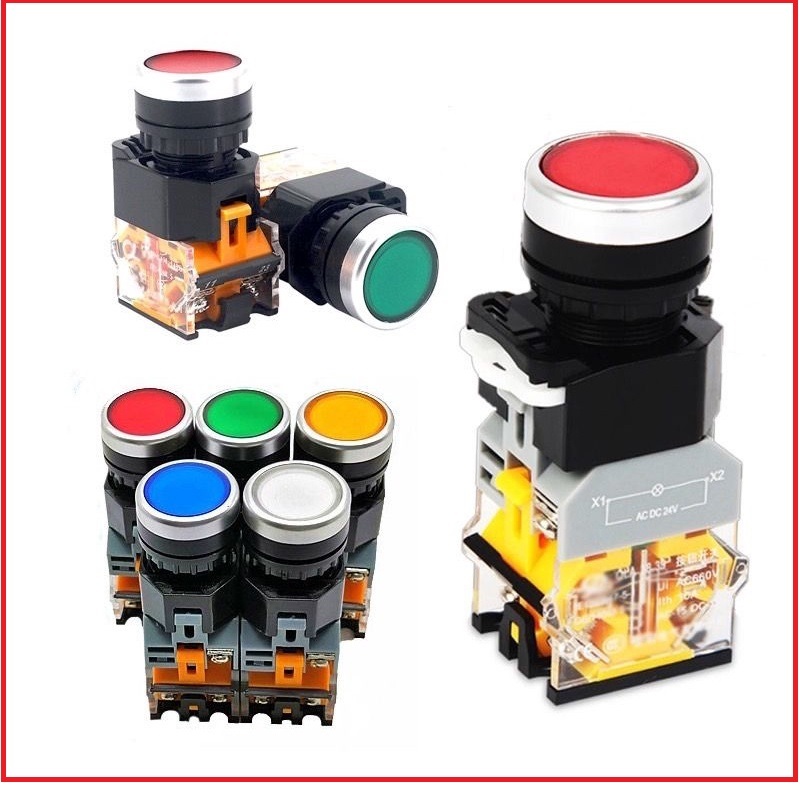 สวิทช์ ปุ่มกด กดติด ปล่อยดับ (self reset) สวิตซ์มีไฟ Illuminated LED Push Button Switch Selector ...