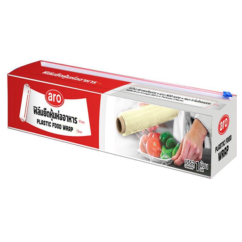ฟิล์มยืดหุ้มห่ออาหาร 18 นิ้ว (45 ซม.) 300 ม. ตราเอโร่ - aro plastic ...
