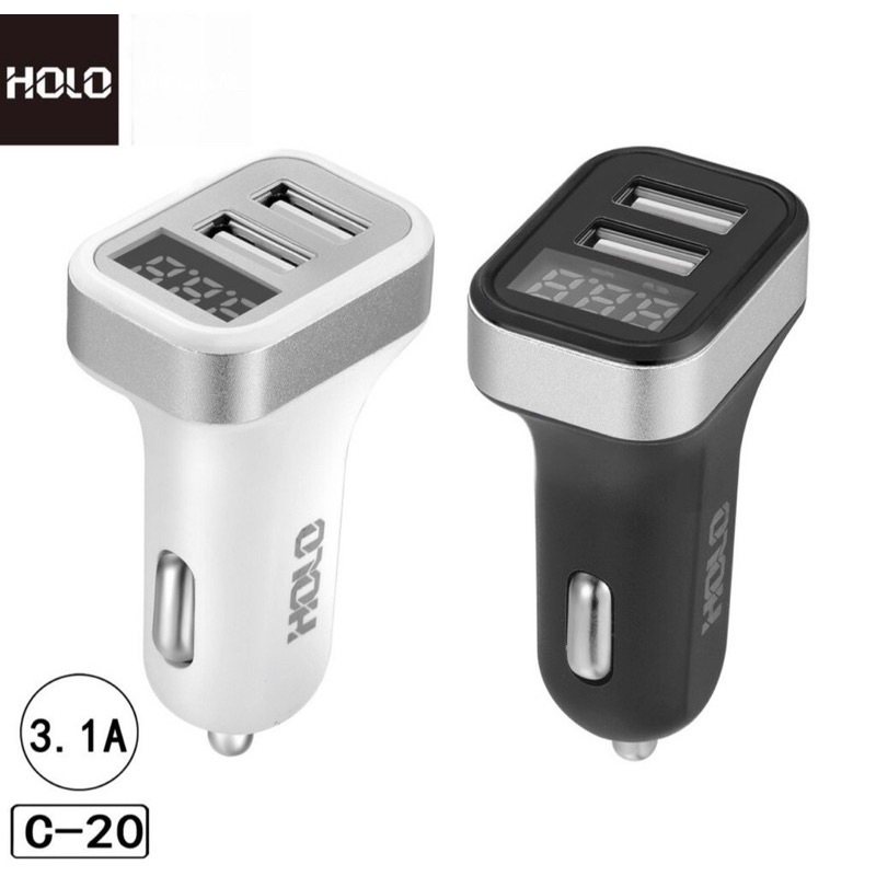HOLO C-20 Car Charger LCD 2USB หัวชาร์จโทรศัพท์ในรถ หน้าจอLCDดิจิตอล ...