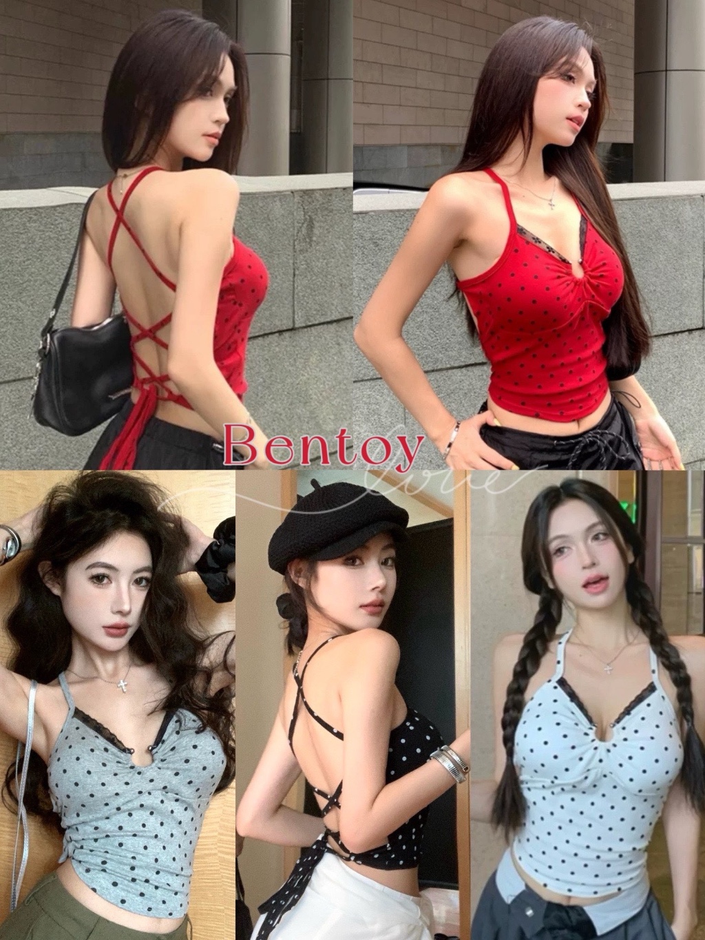 Bentoy(bratop835new)เสื้อสายเดี่ยวมีฟองน้ำ เว้าหลัง เซ็กซี่ ดีเทลผูกสาย หน้าวี ลายจุด สวยมากๆ ...