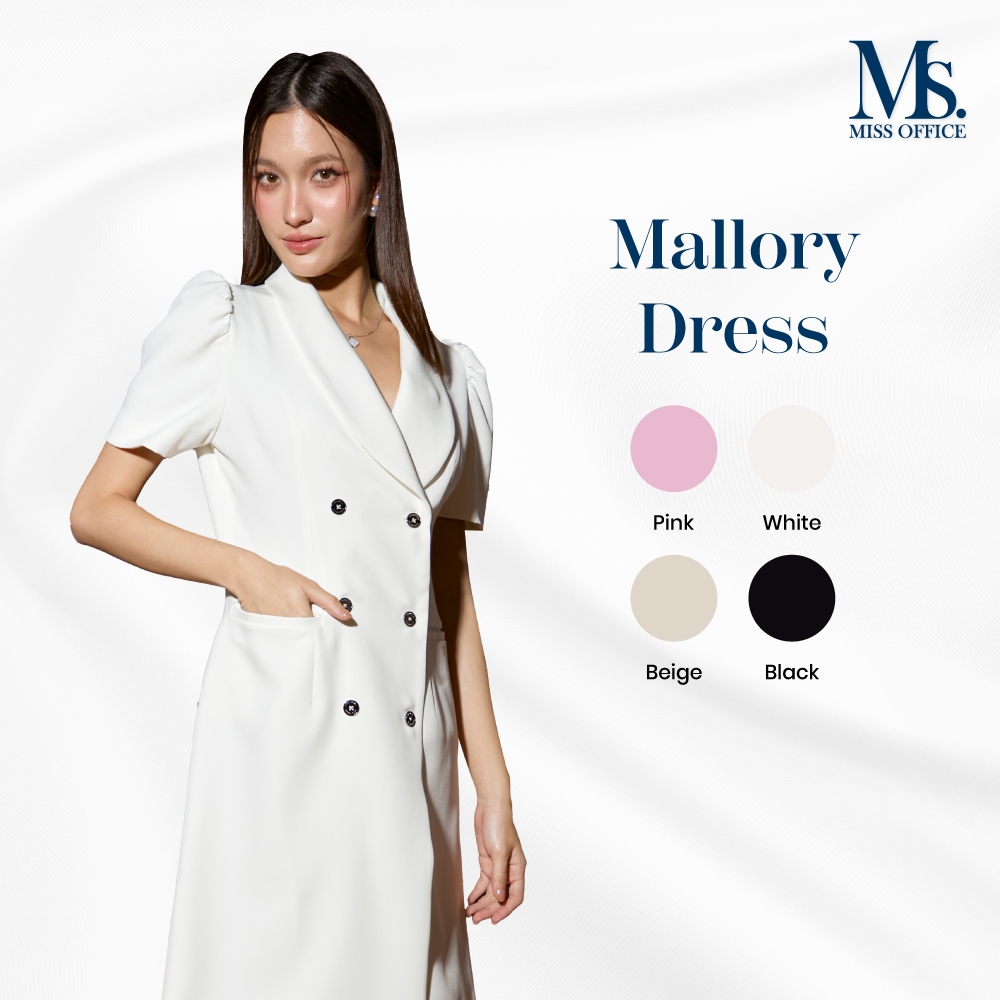 Miss office เดรสปกกล้วยมีเเขนเเต่งเเขนพอง (MD-095) | Shopee Thailand