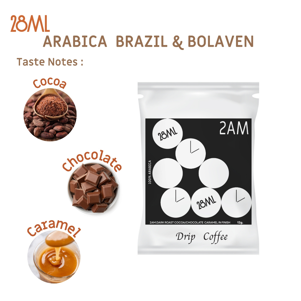 28ml 2am.(ขนาด 12g) Drip Coffee Brazil/Bolaven คั่วเข้ม Arabica 100% ...