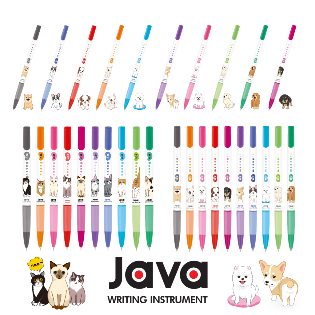 Java รุ่น Naong 0.38 mm. / รุ่น Meong-i 0.5 mm. ปากกาลูกลื่นสี | Shopee ...