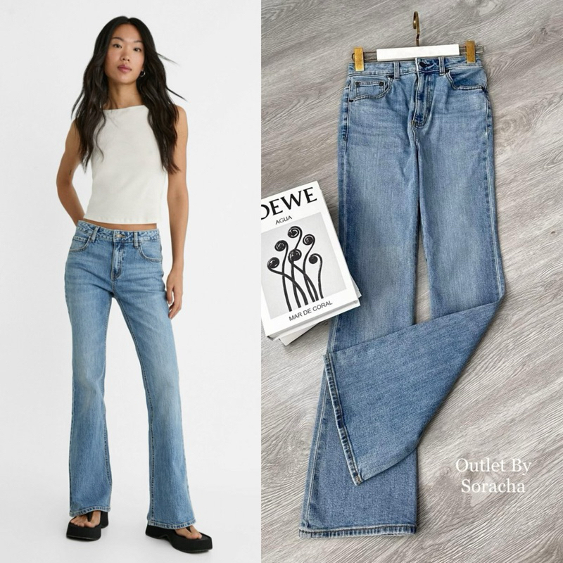 GU Flare jeans (ตัดป้าย) กางเกงยีนส์ขาม้าสีซีด เอวสูง เอวยืด ผ้ายืด ใส่ ...