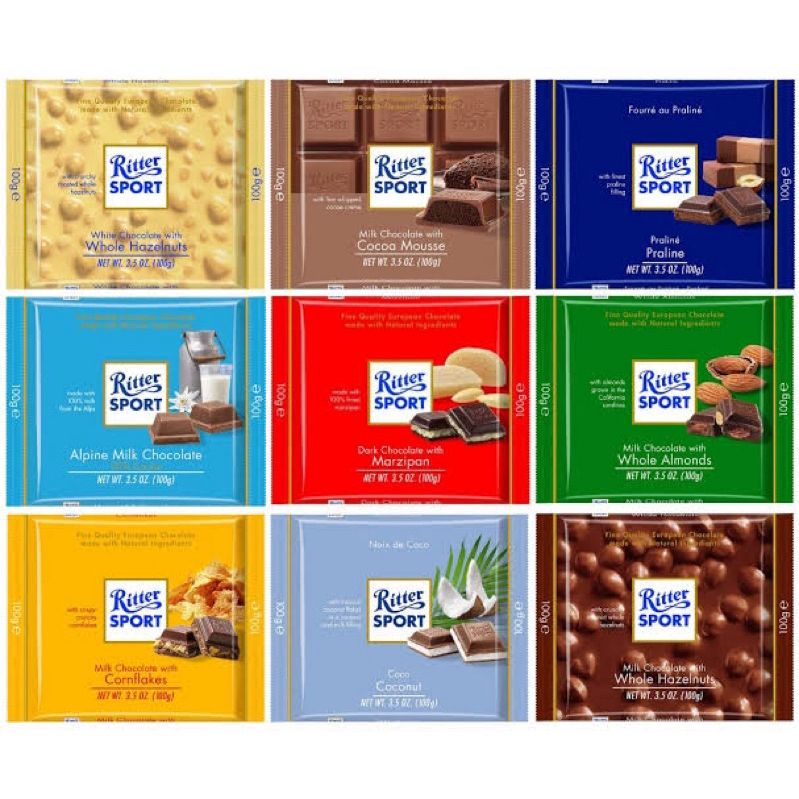 Ritter Sport Assorted Chocolates Randomly Selected Variety Pack, 100G ...