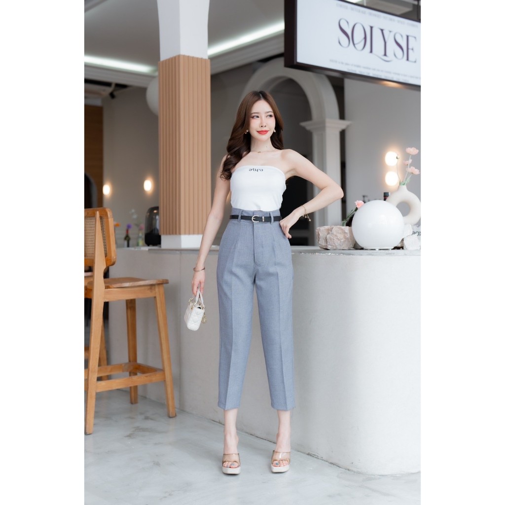 G95 กางเกง 8ส่วน ทรงบอย ตะขอหน้า ซิปหน้า ผ้าฟอร์ร่า เอวสูง มีตั้งเเต่ไซส์ S - 7XL Pants ผู้หญิง ...