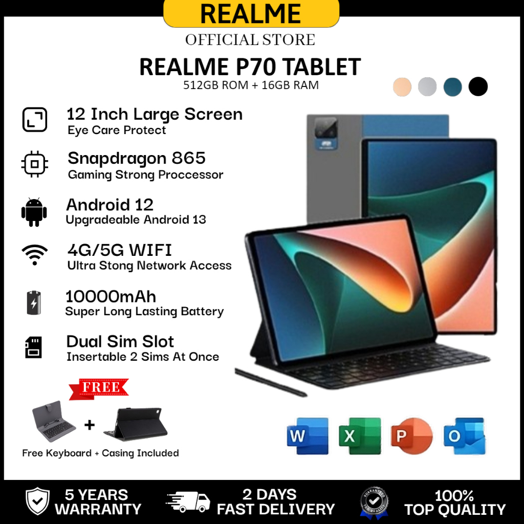 Realme P70 Tab (512 ROM+16RAM) โปรเซสเซอร์ Snapdragon 865 การ์ด Dual ...