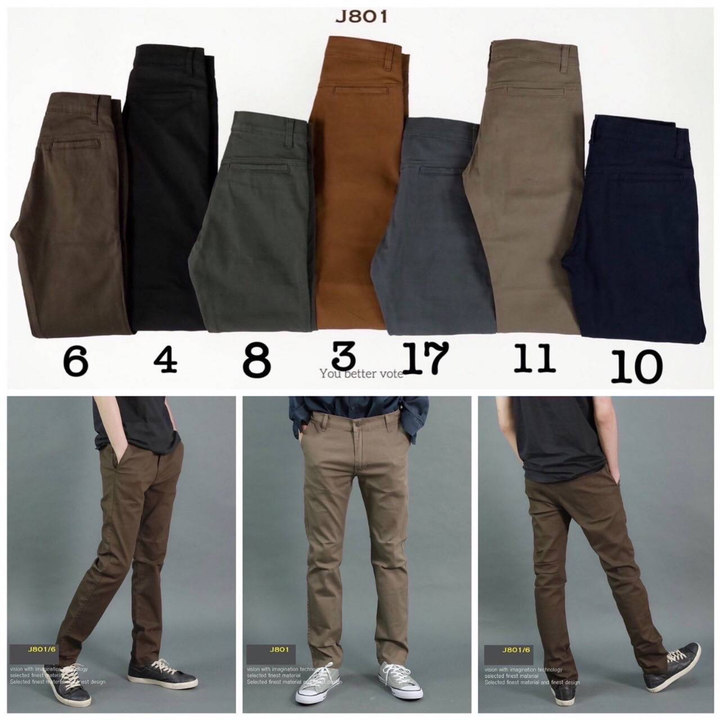 J801 กางเกงขายาว กางเกงทำงาน ผ้าชิโนยืด ทรงกระบอกเล็ก | Shopee Thailand