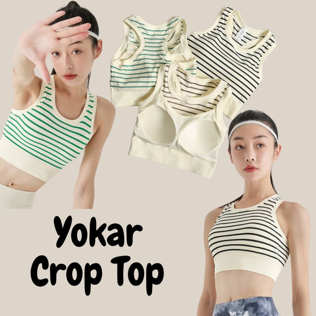 Yokar Crop Top เสื้อกล้ามสั้น ลายขวาง มีบราในตัว ไม่ต้องใส่บรา ไม่ต้องติดซิลโคน สะดวกสบายขึ้น ...