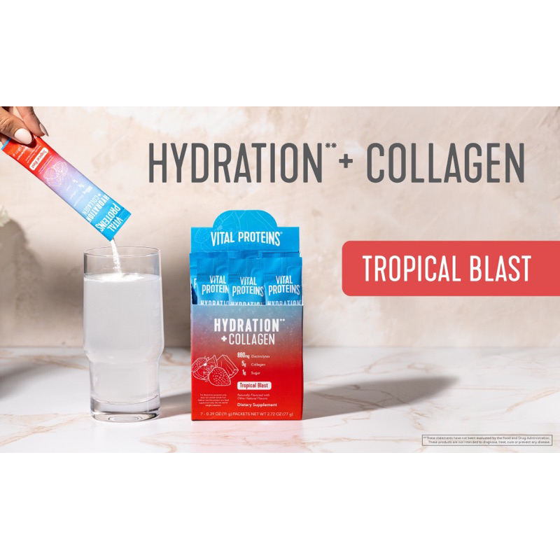 (พร้อมส่ง)🇺🇸 Vital Proteins, Hydration + Collagen, Tropical Blast, 7 ...