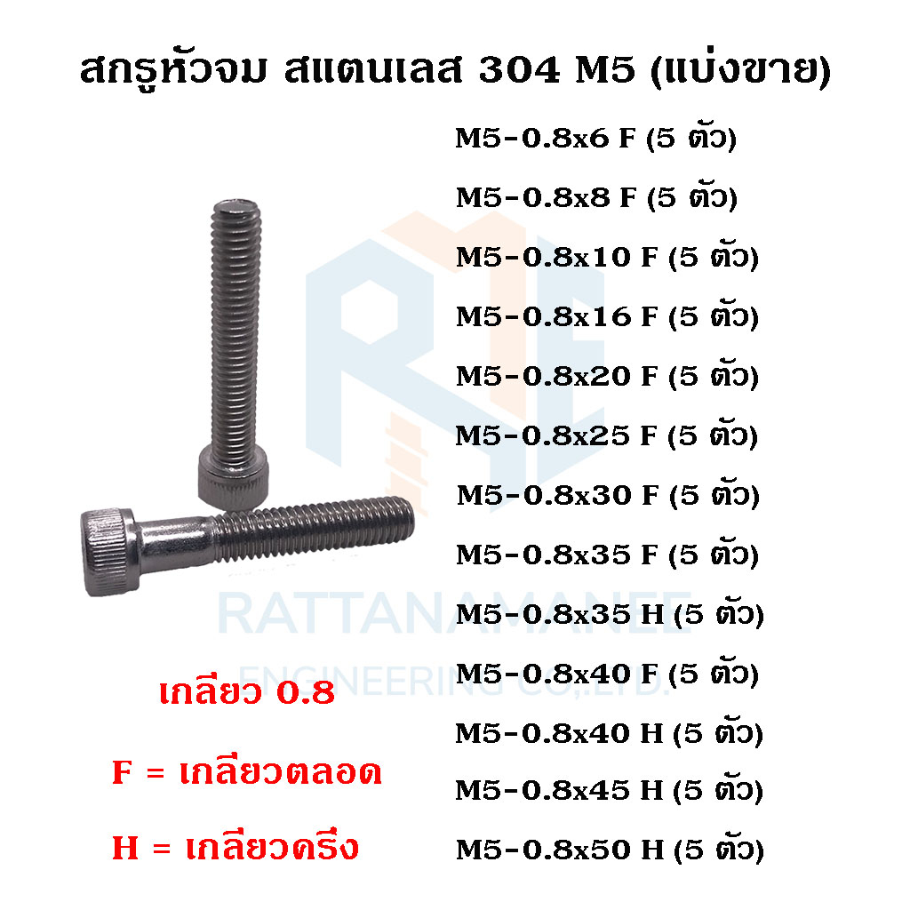 สกรูหัวจม สแตนเลส 304 M5 เกลียว 0.8 (แบ่งขาย) | Shopee Thailand