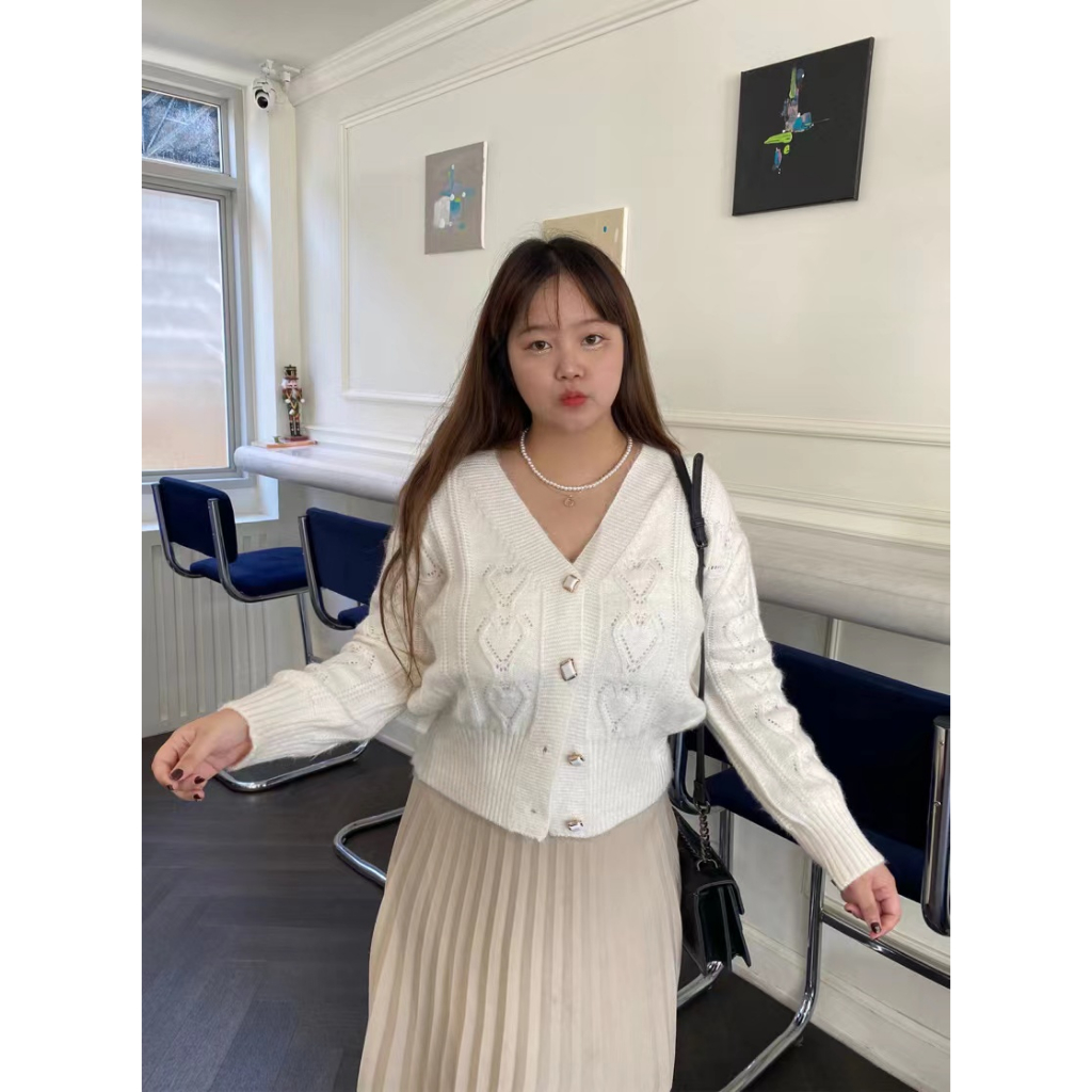 CiCi Plus+(8062)Heart Cardigan เสื้อคาร์ดิแกนplus sizeไหมพรม ดีเทลเนื้อ ...