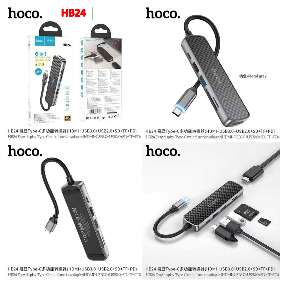 Hoco HB24 ชุดแปลงสายอเนกประสงค์ รองรับ HDMI 4K /USB/Type-C และ SD Card ...