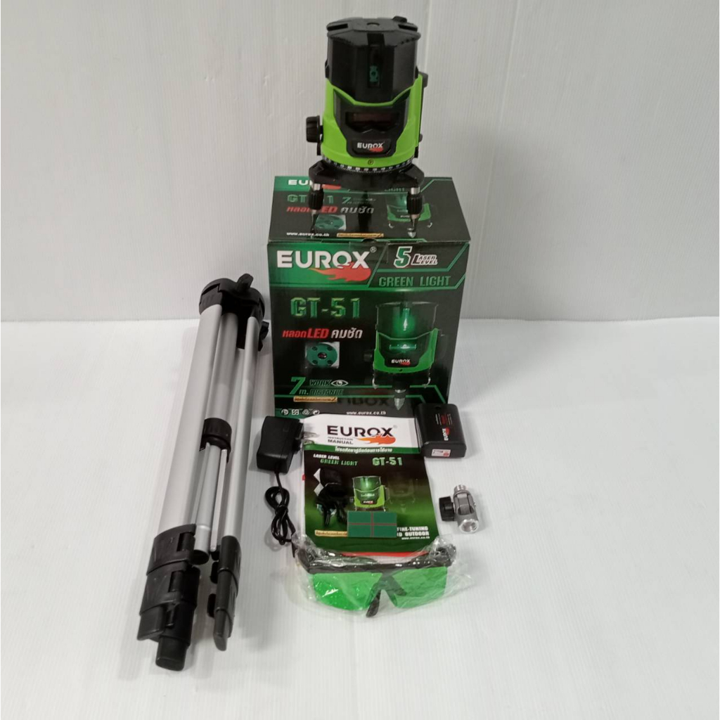 EUROX🔥เลเซอร์วัดระดับแสงสีเขียว5เส้น🔥รุ่นใหม่🔥GT-51 แสงมองเห็นชัดเจน ครบชุดพร้อมขาตั้งฟรี 1.5 ...