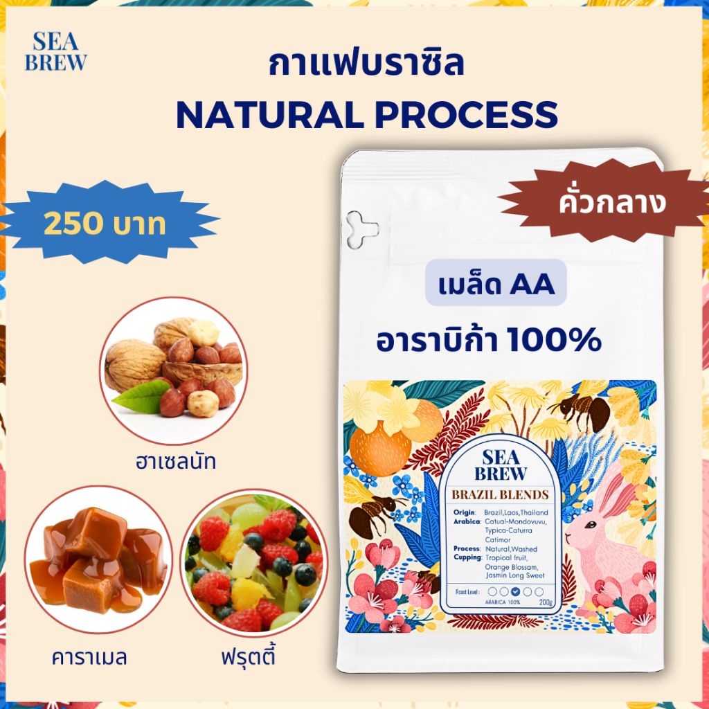 เมล็ดกาแฟสดบราซิล อาราบิก้า100% คั่วกลาง กาแฟแบบเมล็ด SEA BREW COFFEE ...