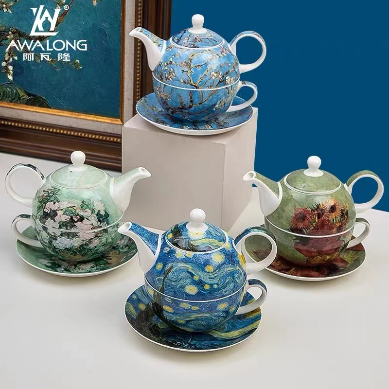 Van Gogh series one person enjoy tea set three pieces of bone China ...
