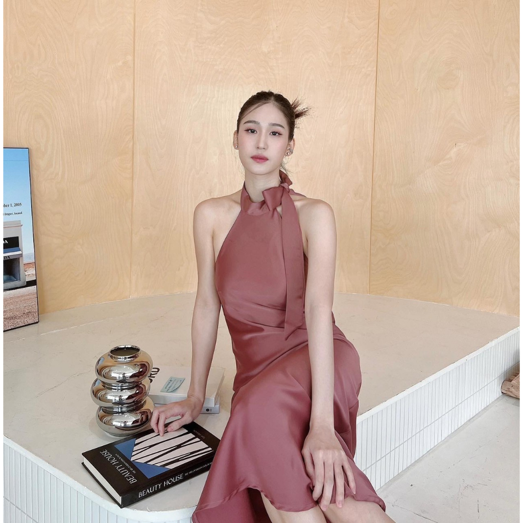 CHANUN-Mila Dress เดรสเว้าแขนผูกคอ หลังถ่วง(CN-048) | Shopee Thailand