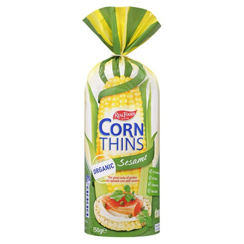 คอร์นติน แผ่นข้าวโพดอบกรอบ ผสมงา 150 กรัม - Corn Thins Sesame 150g ...