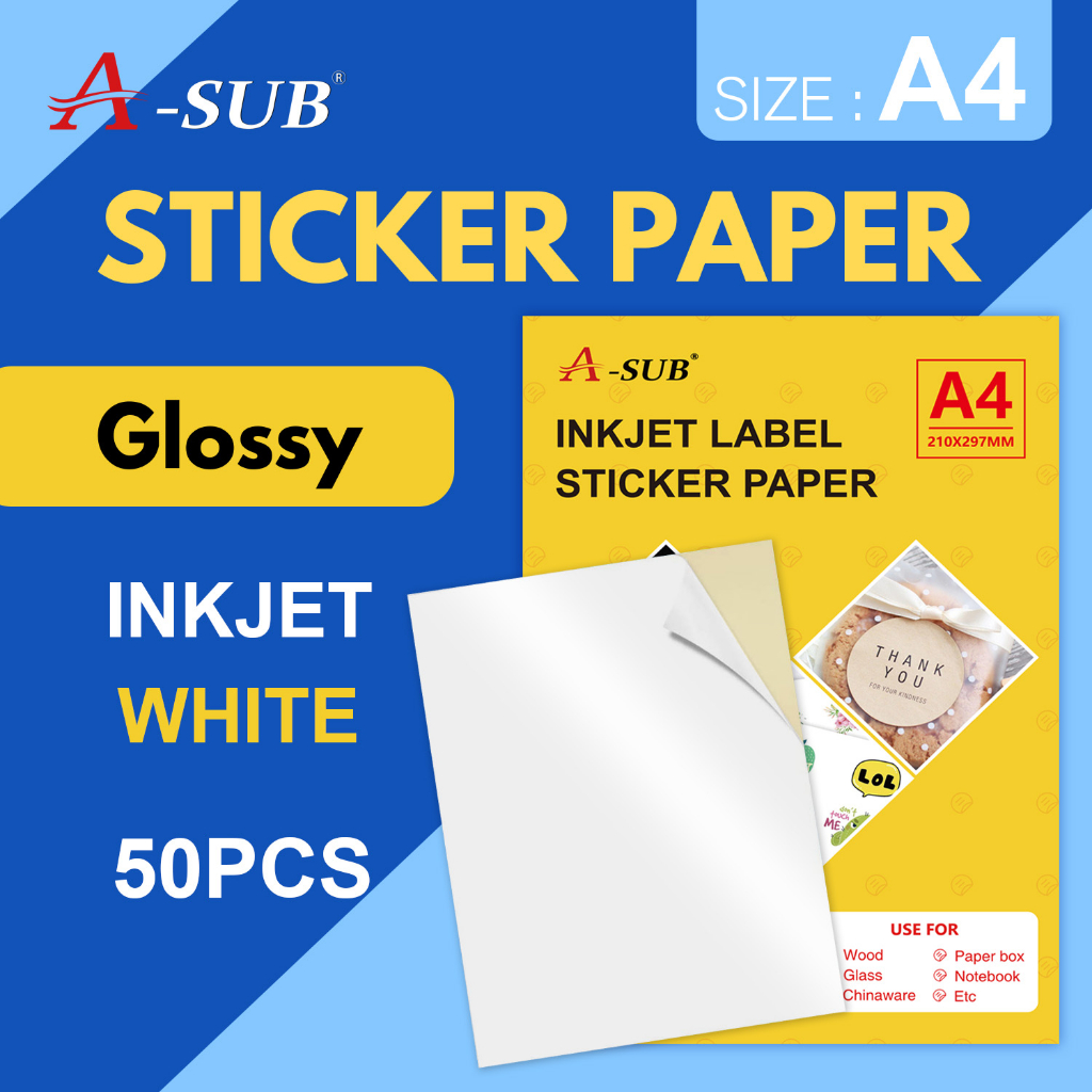 A-SUB Self-Adhesive Matte/Glossy Printing Sticker Paper 50 pcs ...