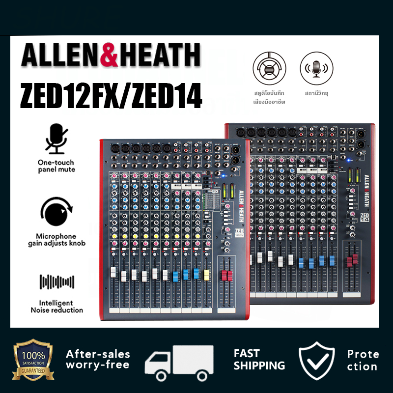 ++ Allen & Heath ZED-12FX ZED14 เครื่องผสมเสียงระดับมืออาชีพ, 6-Channel Mono 3, ช่องสเตอริโอ, 2 ...
