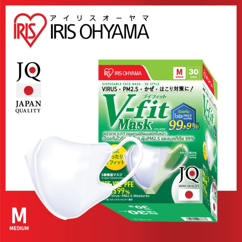 แท้! Vfit Size M 30 ชิ้น หน้ากากอนามัย ไอริส โอยามะ Iris Ohyama กล่อง ...