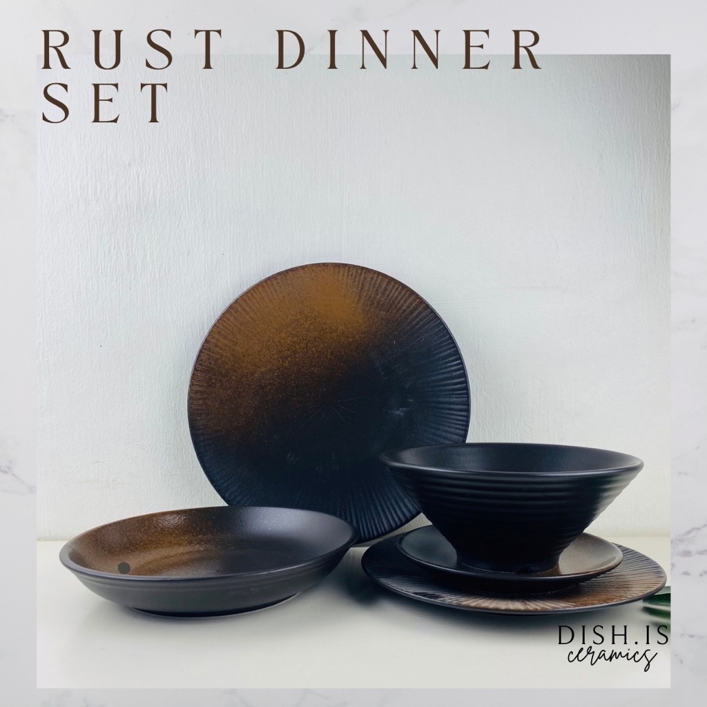 Rust dinner set ชุดเข้าเซ็ท จานชามสีน้ำตาลดำ เลียนแบบลายสนิม เพิ่ม ...