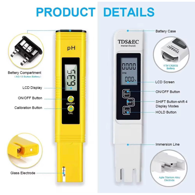 EC PH meter เครื่องวัดสารอาหารของน้ำ เครื่องวัดค่า PH ความเป็นกรดด่าง ...