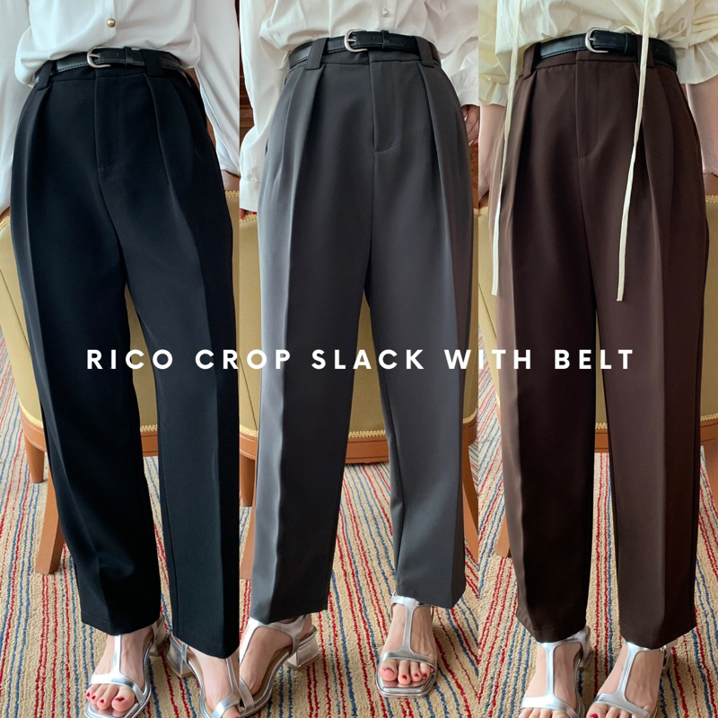 SOMEDRESS | Rico Crop Slack with Belt กางเกงสแลคพร้อมเข็มขัด | Shopee ...