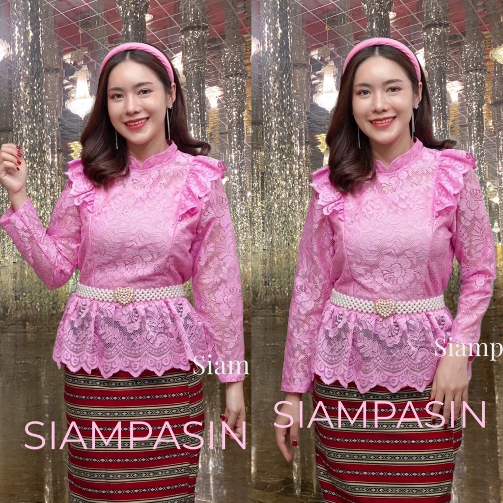 PTT♦️ เสื้อลูกไม้ ผ้านิ่ม อก 32-36, 34-38, 38-40, 40-42 นิ้ว สีบานเย็น ใส่เป็นชุดไทยประยุกต์ ใส่ ...