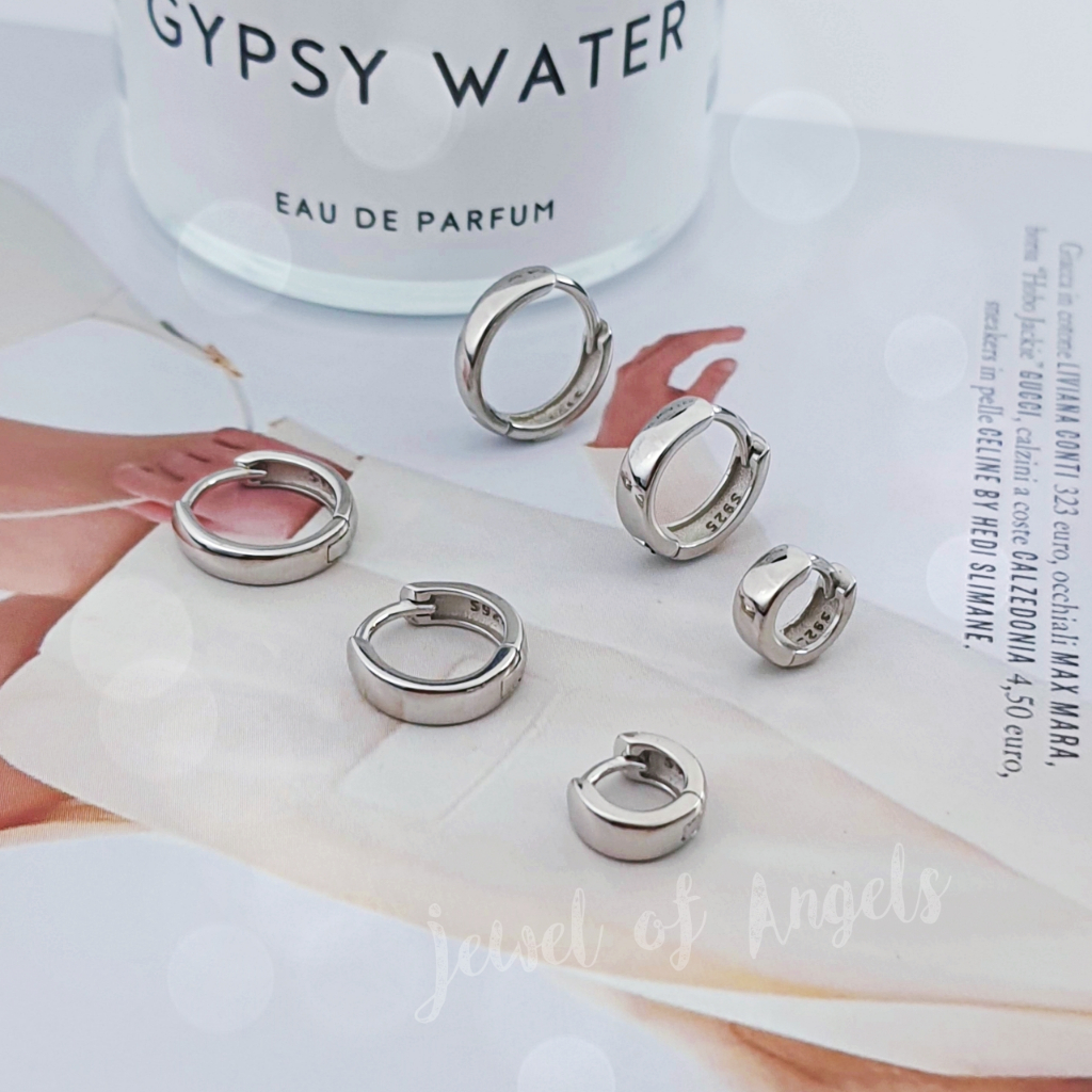 ต่างหูห่วงเล็กเงินแท้ S925 รุ่น Wake up ห่วงเรียบขอบเหลี่ยม มินิมอล 3ขนาด เงินแท้ทั้งชิ้น ...