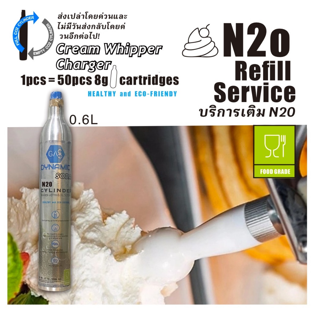 Gas Dynamic บริการเติมครีมวิปเปอร์ N20 กระบอก 0.6 ลิตร เหมาะสำหรับถัง ...
