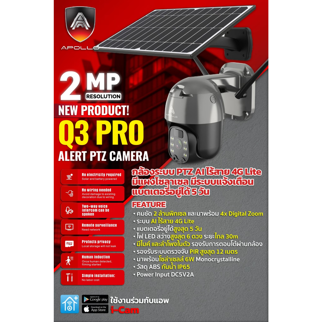 Apollo กล้องวงจรปิดสปีดโดม Speed Dome 2MP รุ่น Q3Pro 4G PTZ CCTV Wi-fi พร้อมโซล่าเซลล์ | Shopee ...