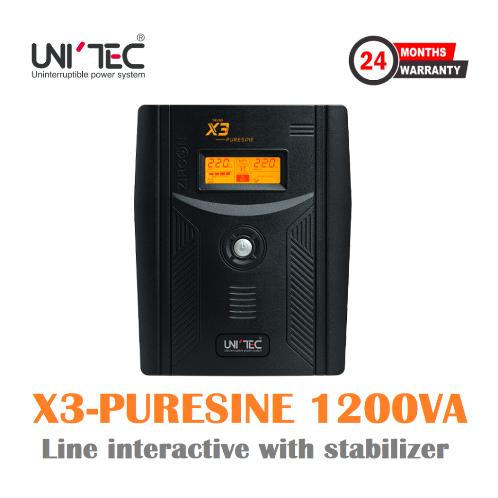 UNITEC UPS X3 PURESINE 1200VA/840W (PURE SINE WAVE)สำหรับคอมประกอบ/PSU80+/iMac/PS4/RIG/ประกัน 2 ...