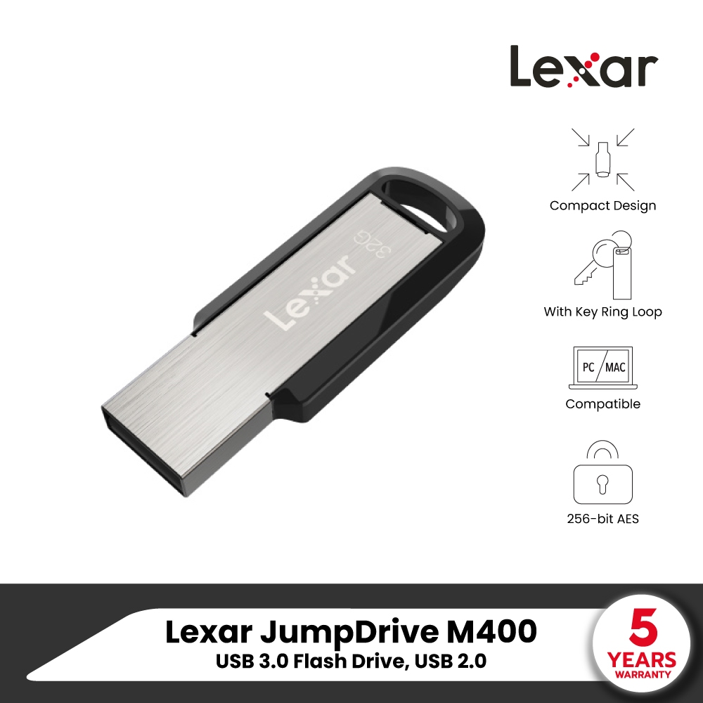 Lexar M400 32GB USB 3.0 Flash Drive (ยูเอสบี แฟลชไดรฟ์) Plug-and-Play (LJDM400032G) PC/Mac ...