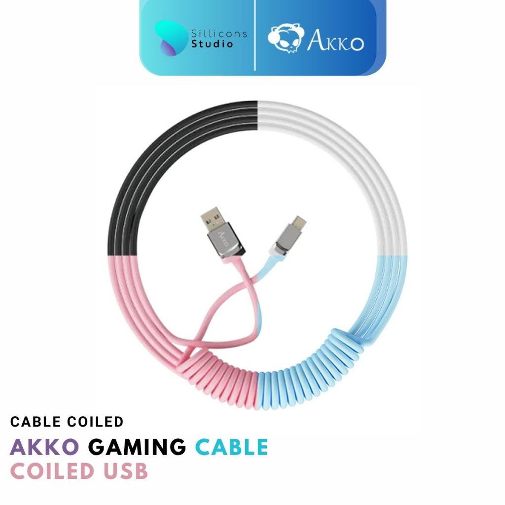 AKKO GAMING CABLE COILED 4 สี สายคีย์บอร์ด USB Type C to A สายขด สำหรับ ...